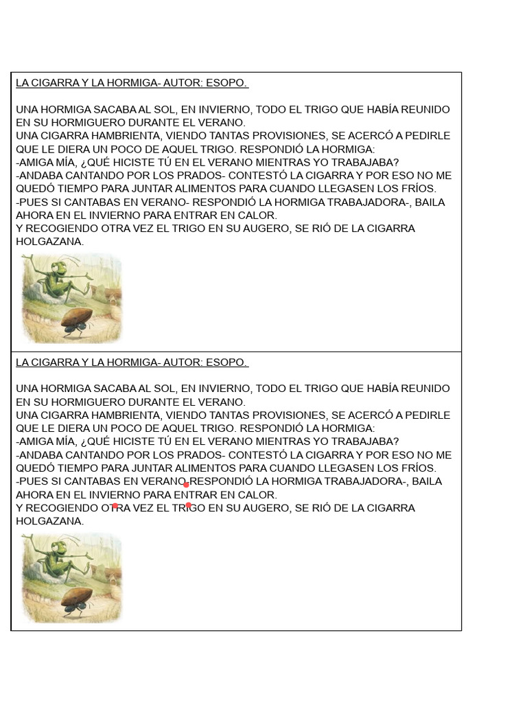 Fábula de la Cigarra y la Hormiga | PDF | Hormiga | Cena