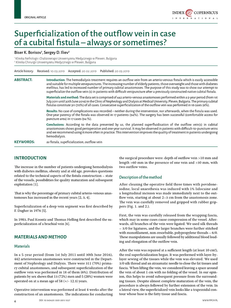 Superficialization of The Outflow Vein in Case of A Cubital Fistula ...