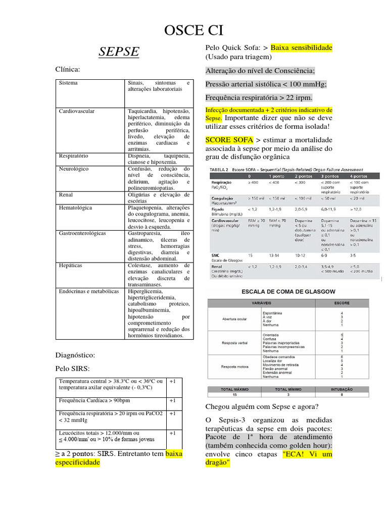 Revisão OSCE | PDF | Sepse | Medicina Clínica