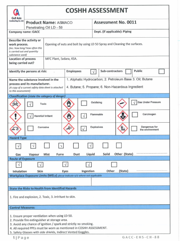 Evid. # 2.4 Coshh Risk Assessment | Download Free PDF | Water ...