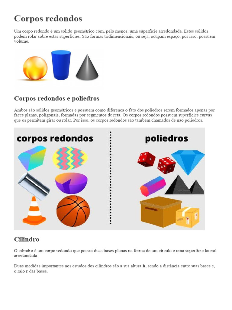 Poliedros e Corpos Redondos | PDF | Círculo | Objetos geométricos