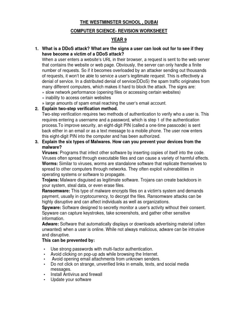 Revision Worksheet - Digital Currency Blockchain DDoS Data Interception ...