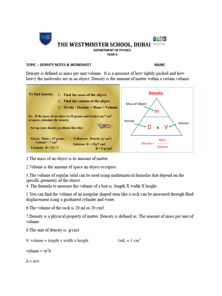 Density_REVISION_WRKSHT_YR9_PHY | PDF