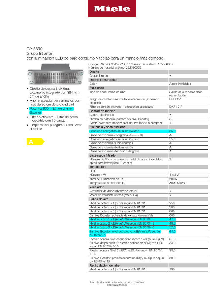 Campana Miele DA 2390 | PDF | Diodo emisor de luz | Cantidades fisicas