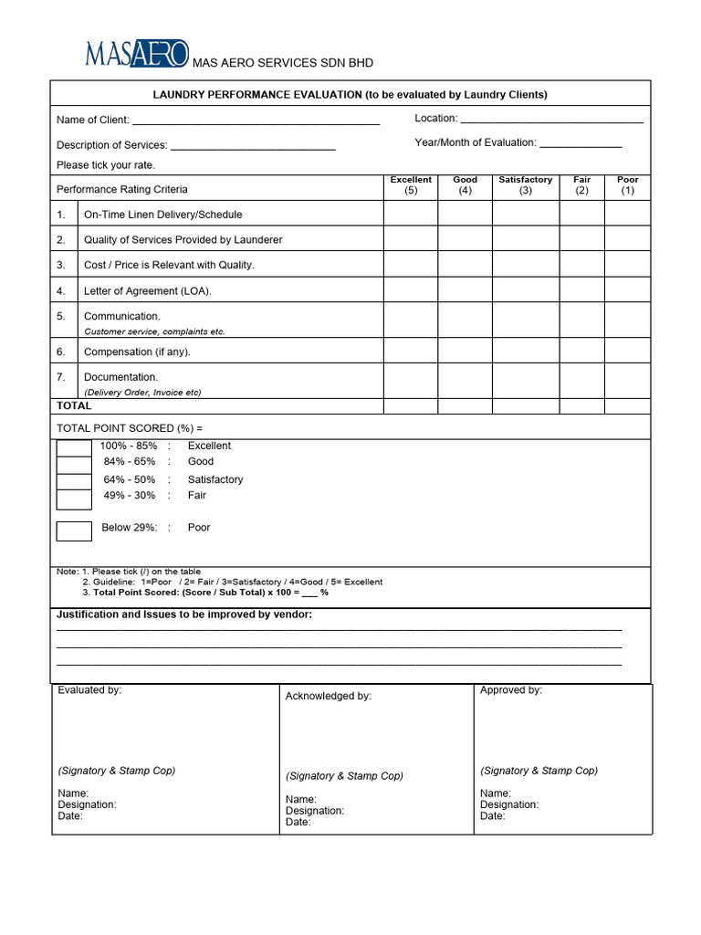 Laundry Performance Evaluation Form | PDF | Business