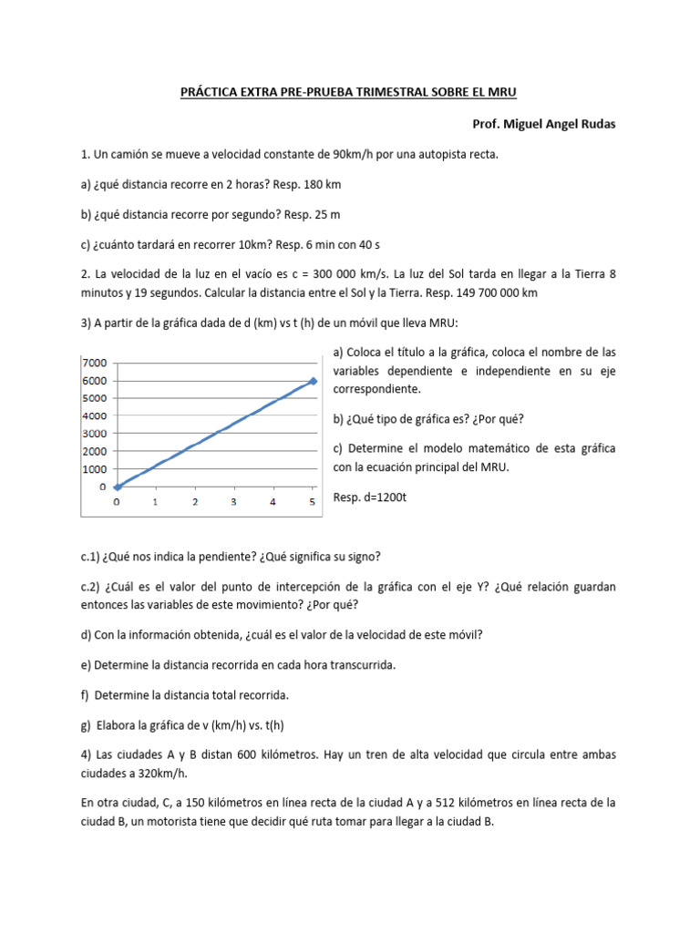 Ejercicios de MRU y Velocidades | PDF | Velocidad