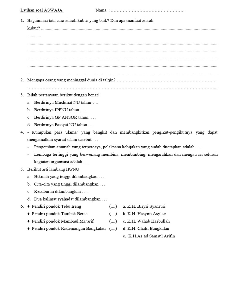 Latihan Soal ASWAJA SAT | PDF