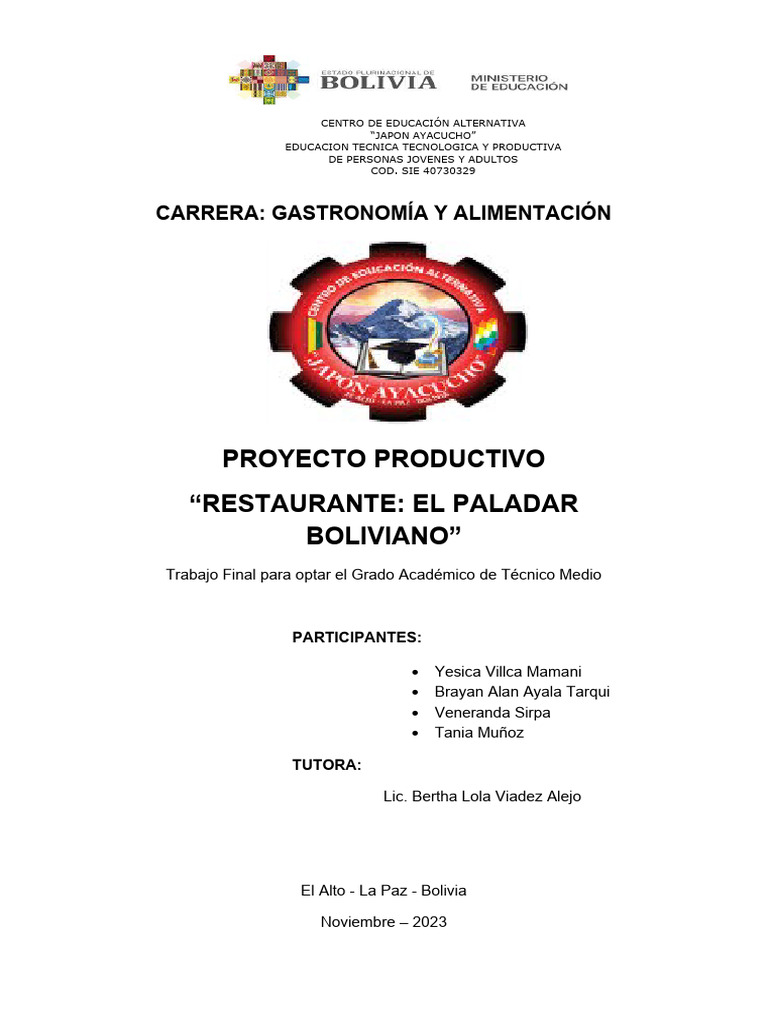 Proyecto Gastronómico "Paladar Boliviano" | PDF | Cuchillería | Cocina ...