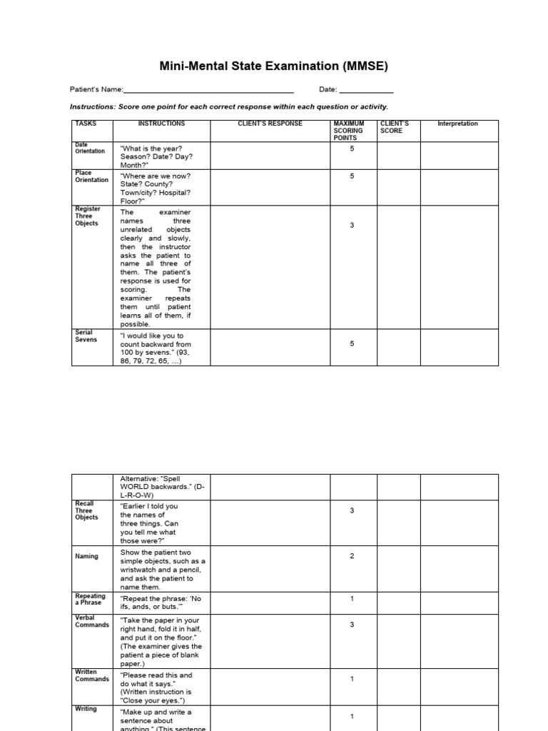 Template Mini Mental Status Exam | Download Free PDF | Patient | Grammar