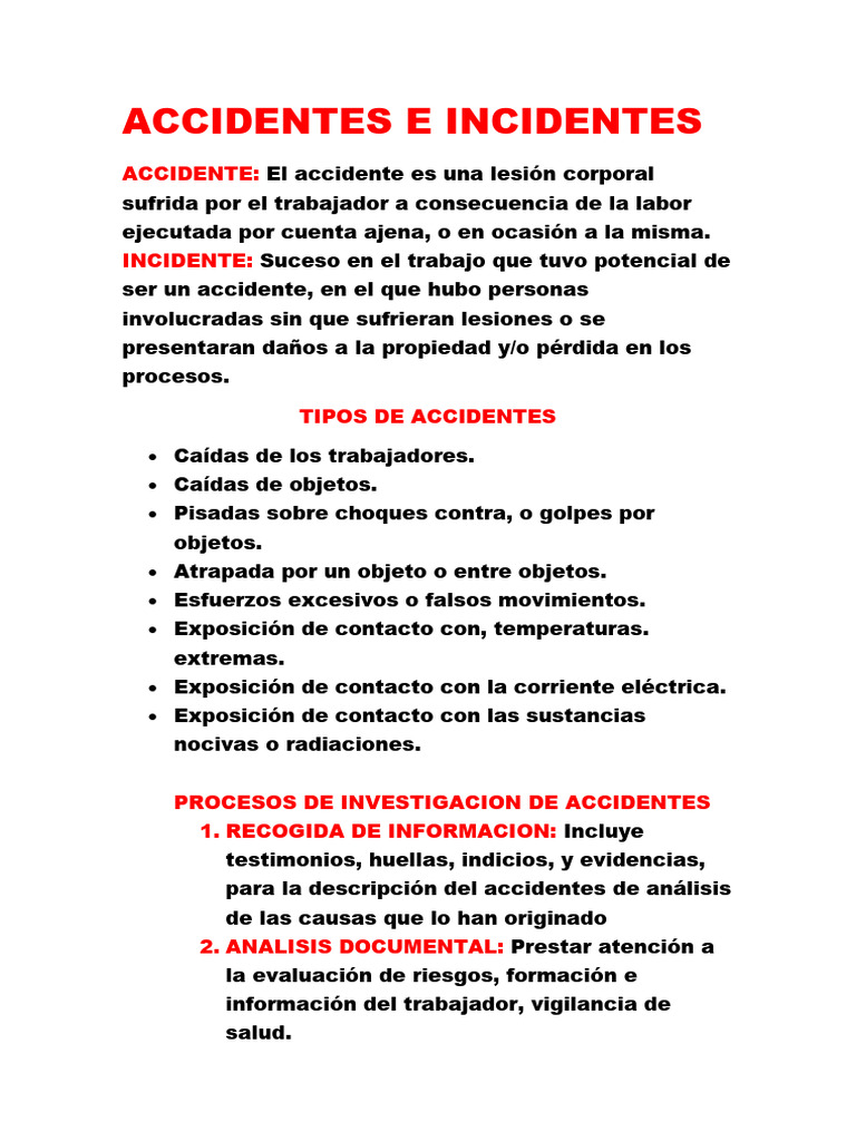 Investigación y Tipos de Accidentes Laborales | PDF
