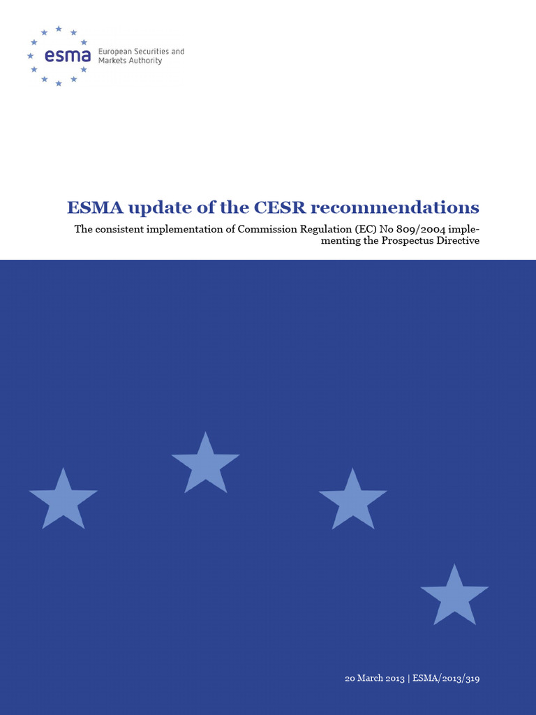 ESMA Update On The CESR Recommendation For The Uniform Application of ...