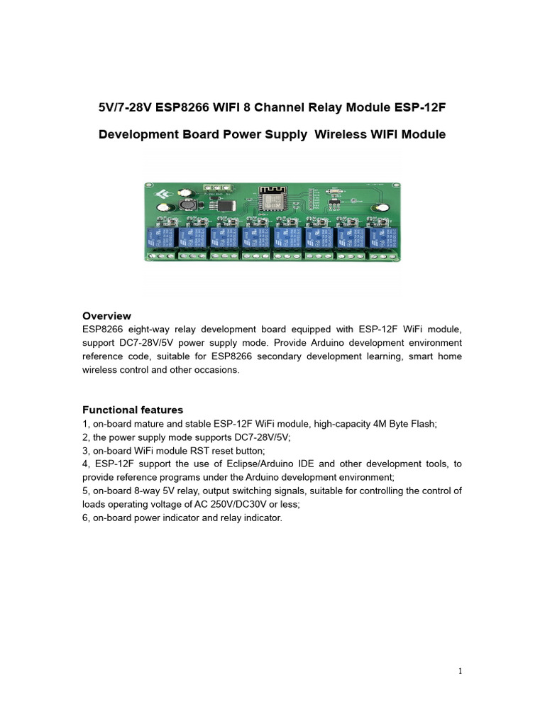 ESP8266 8-Channel Relay Module Guide | PDF | Arduino | Relay