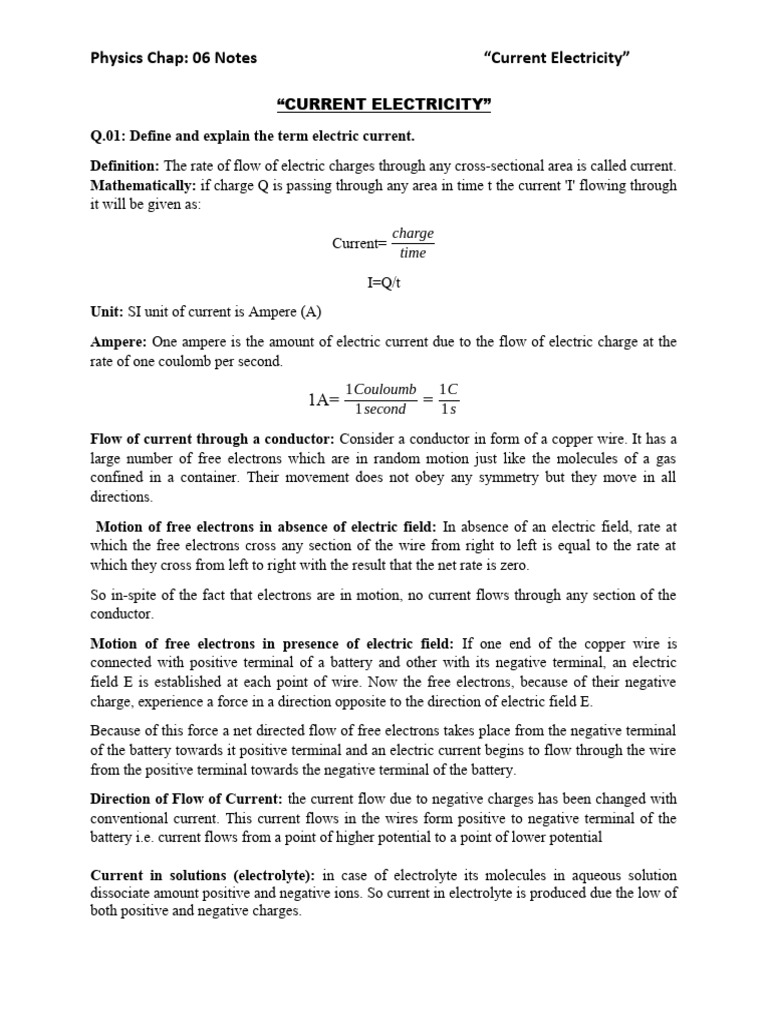 Chap 6 Current Electricity Notes | PDF | Electrical Resistance And ...
