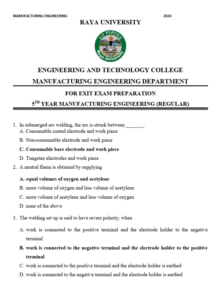 Manufacturing Engineering Exam Guide | PDF | Composite Material ...