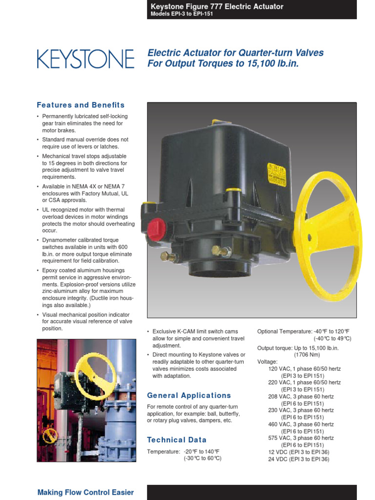 Keystone Figure 777 Electric Actuator | PDF | Gear | Alternating Current