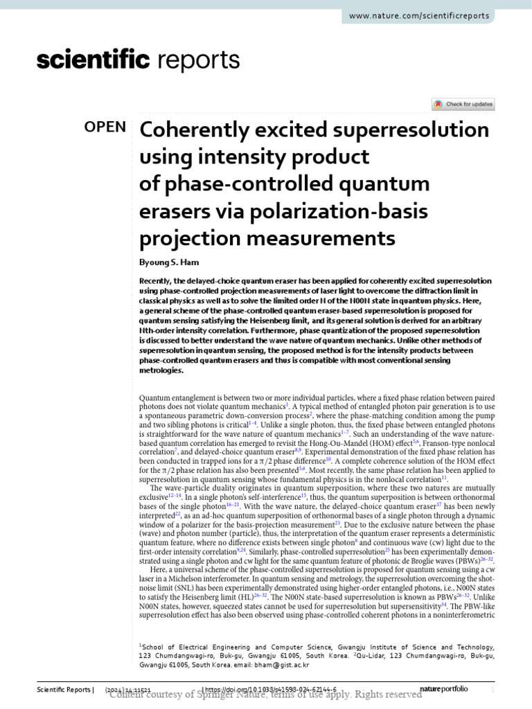 Coherently Excited Superresolution Using Intensity | PDF | Coherence (Physics) | Interferometry