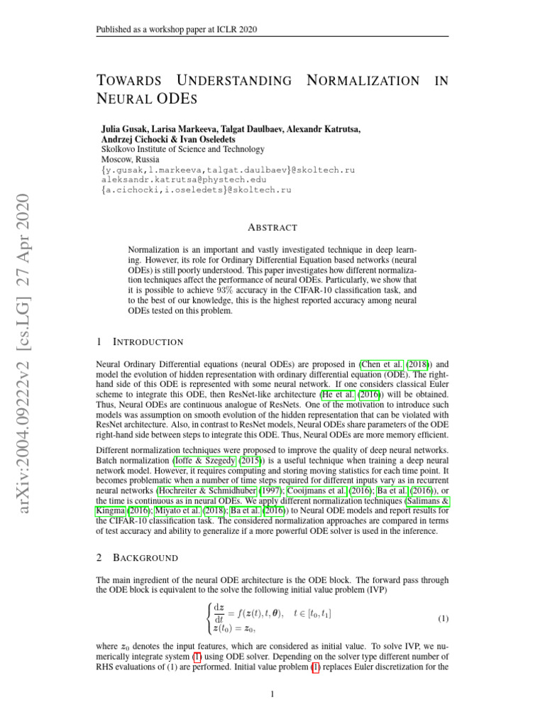 011 Towards Understanding Normalization in Neural Odes | PDF | Ordinary Differential Equation ...