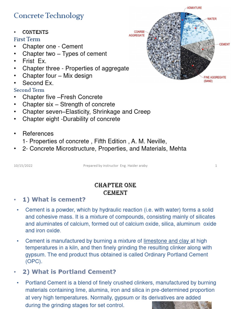 Chapter One Cement | PDF | Cement | Concrete