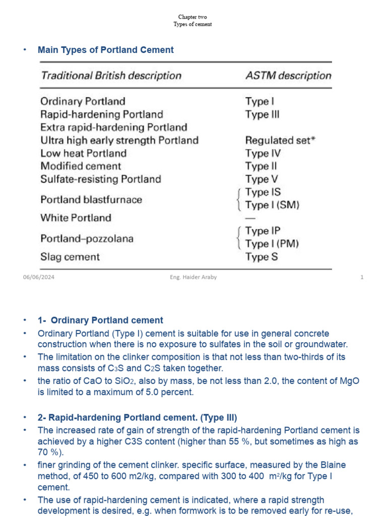 Chapter Tow Cement Types | PDF | Cement | Concrete