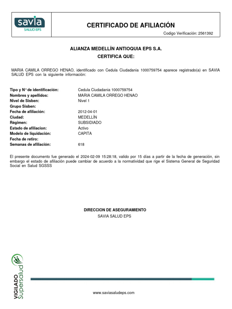 certificado eps | PDF