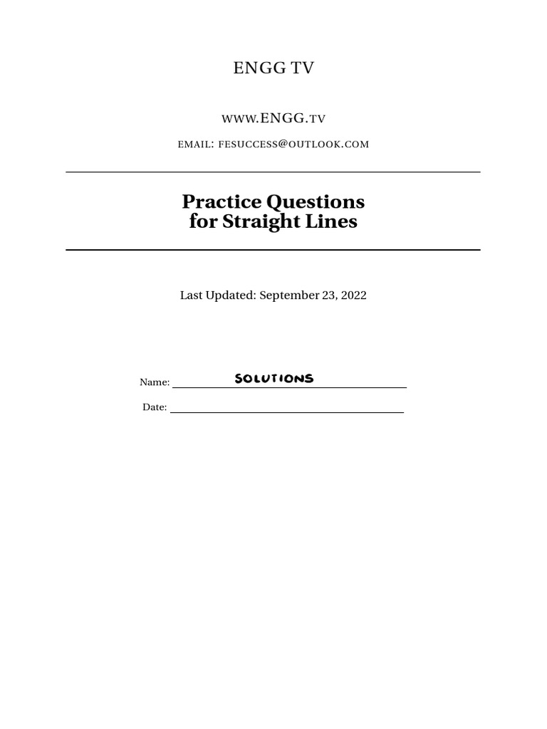 SOLUTION - 1.1-Straight Lines Practice Questions 2 | PDF | Mathematical ...