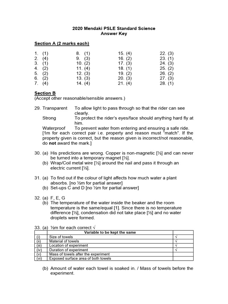 Practice Papers - PSLE-Science-2020-Answer-Key | PDF | Flowers ...