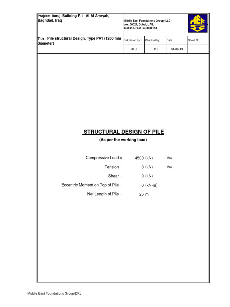Pile Structural Design for PA1 1200mm | PDF | Deep Foundation | Bending