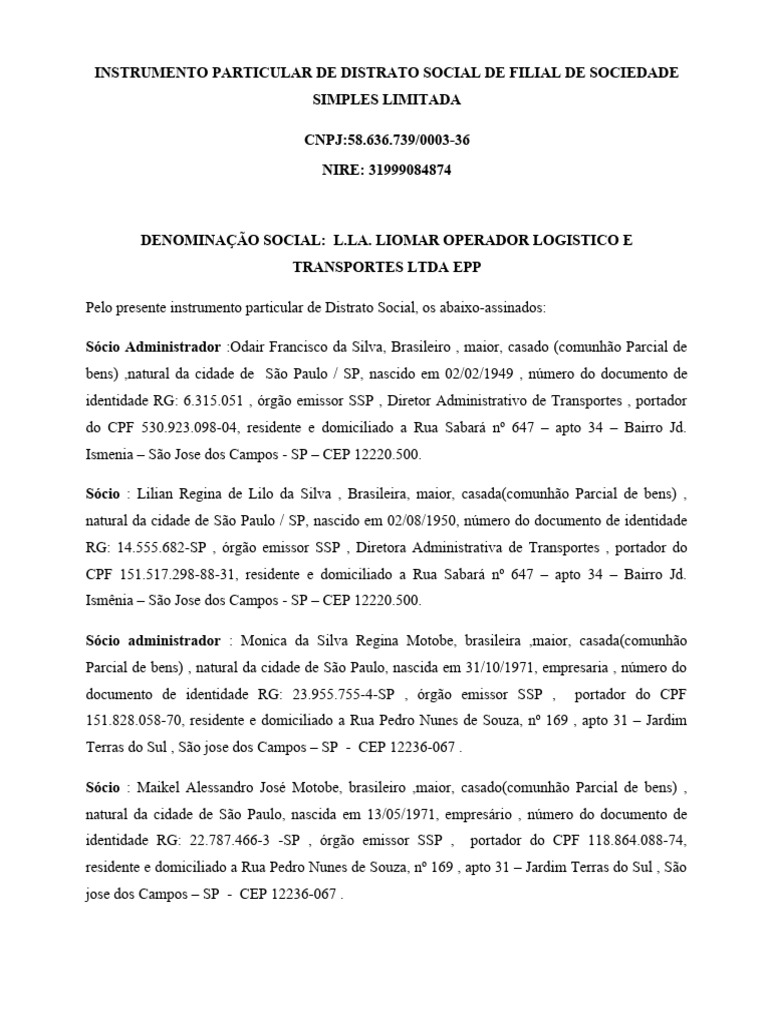 Distrato Modelo de Encerramento de Filial | PDF | Brasil