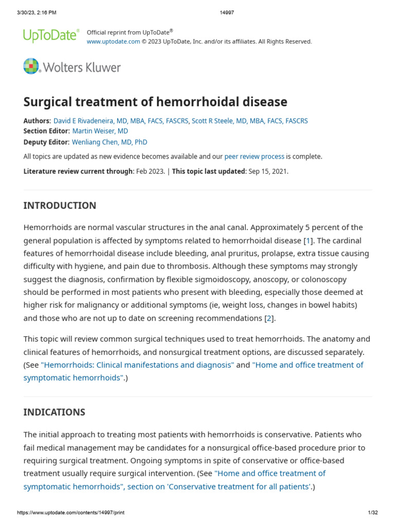 Surgical Treatment of Hemorrhoidal Disease | PDF | Hemorrhoid ...