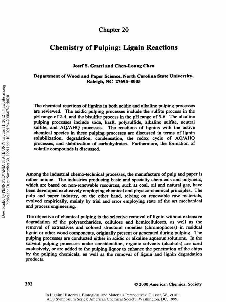 Chemistry of Pulping - Lignin Reactions | PDF | Pulp (Paper) | Lignin