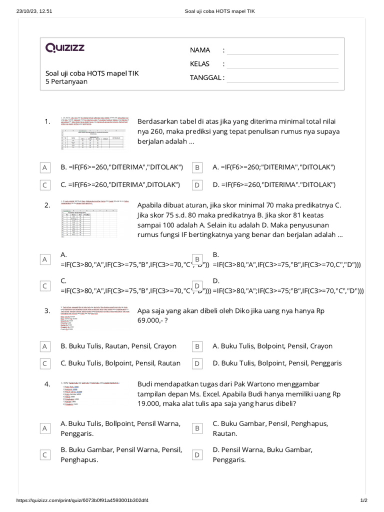 Soal Uji Coba HOTS Mapel TIK | PDF