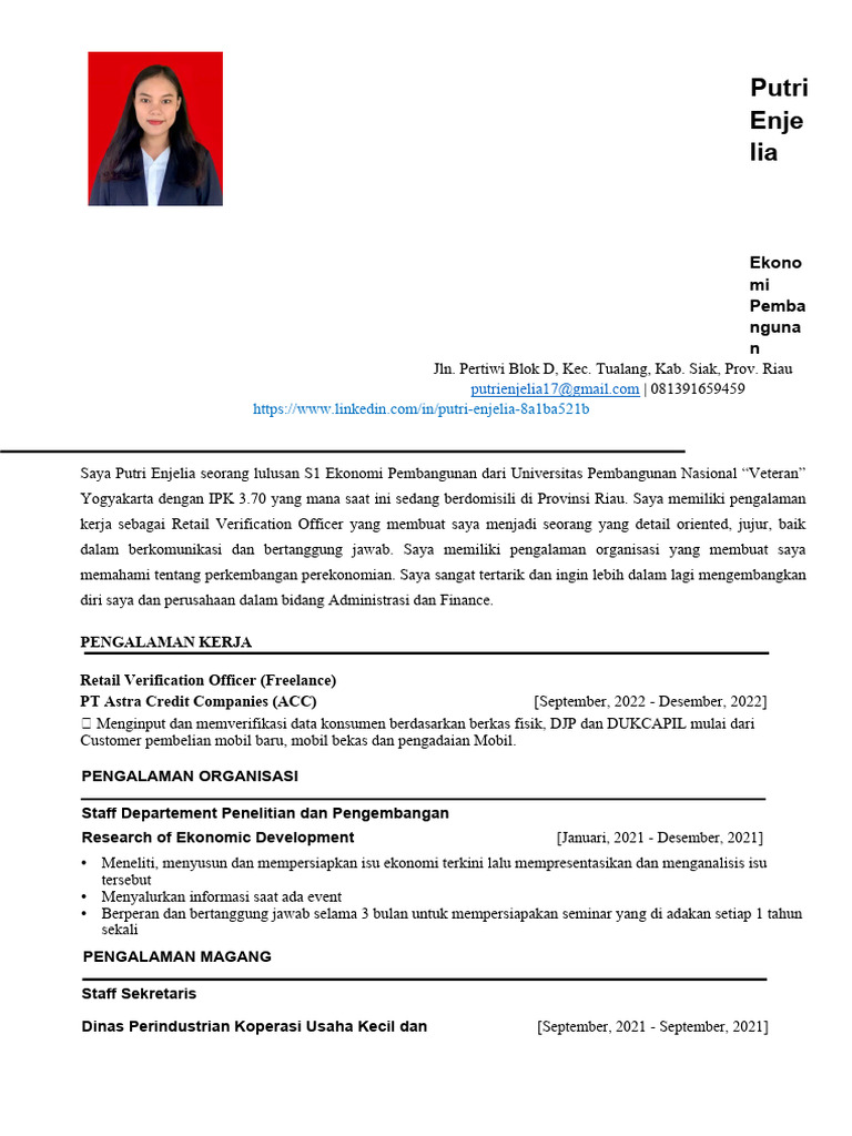 CV ATS - Putri Enjelia | PDF