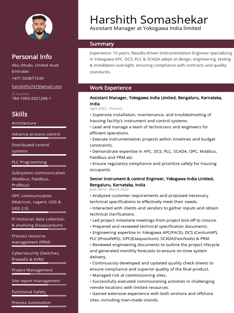 CV - Harshith Somashekar - 10years | PDF | Programmable Logic Controller | Computing
