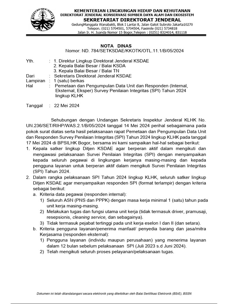 ND - Surat Permintaan Responden Survei SPI KLHK | PDF