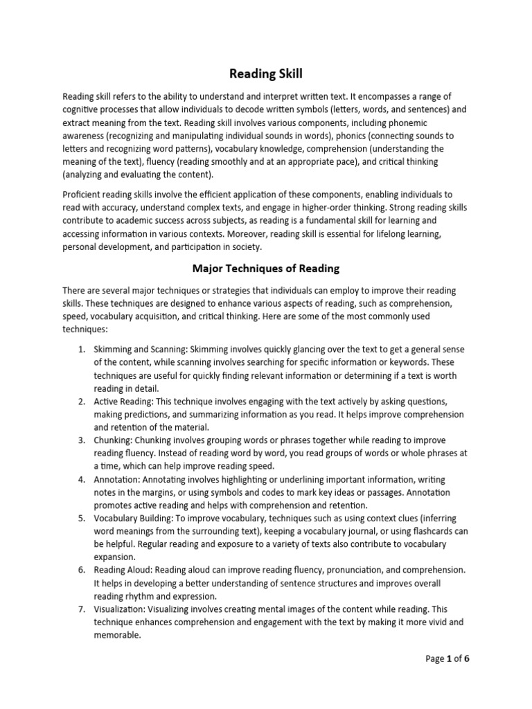 Reading Skill | PDF | Reading Comprehension | Speed Reading