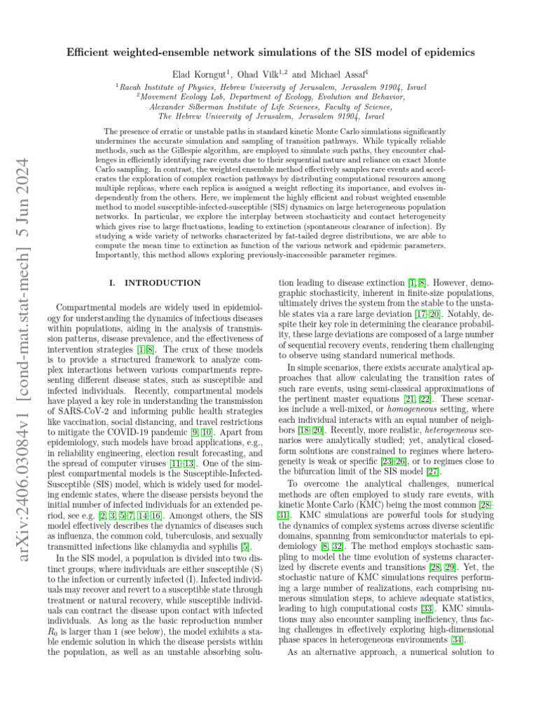 Efficient Weighted-Ensemble Network Simulations of The SIS Model of Epidemics | PDF
