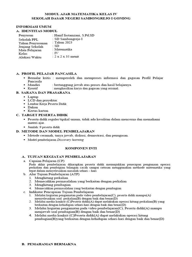 Modul Ajar Siklus 2 | PDF
