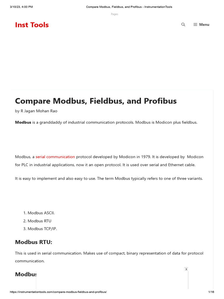 Modbus, Fieldbus, and Profibus Comparison | PDF | Programmable Logic ...