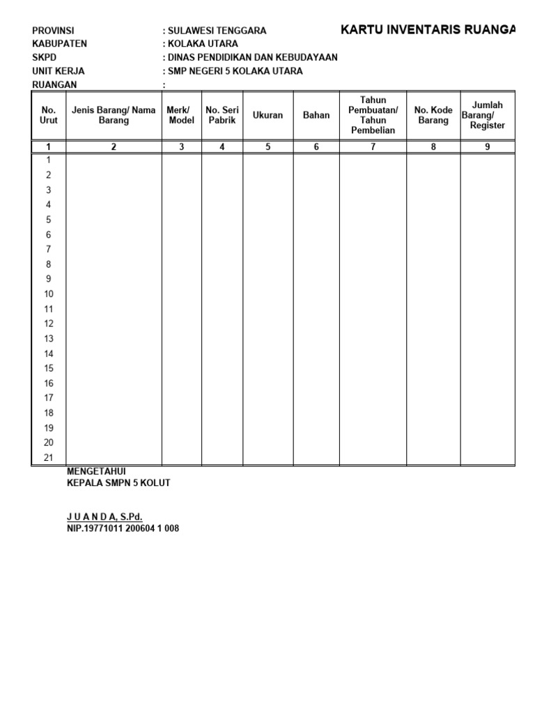 Kartu Inventaris Ruangan | PDF