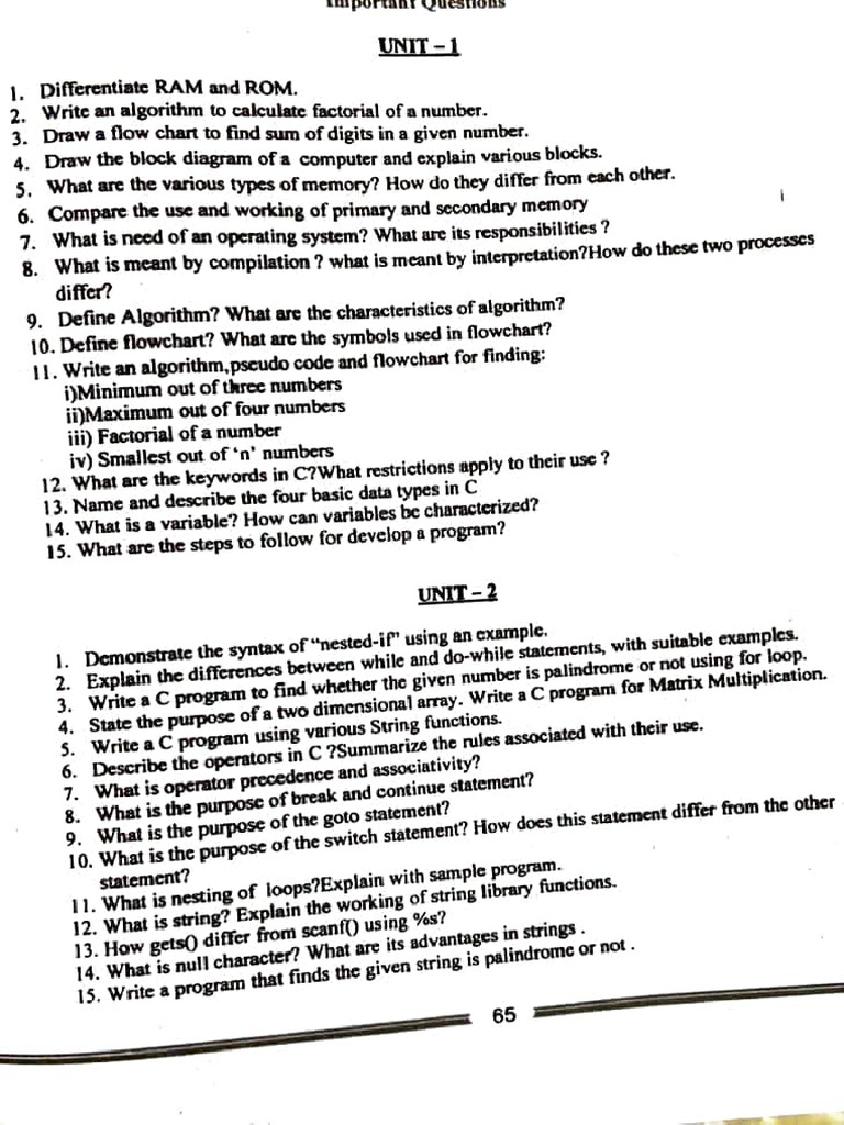 DownloadPROGRAMMING FOR PROBLEM SOLVING - Important Questions | PDF | Parameter (Computer ...