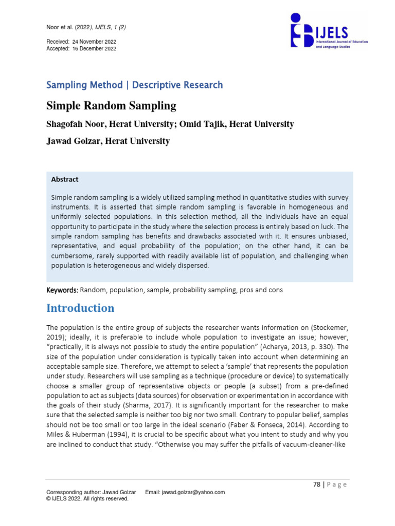 Simple Random Sampling: Pros & Cons | PDF | Sampling (Statistics) | Confounding