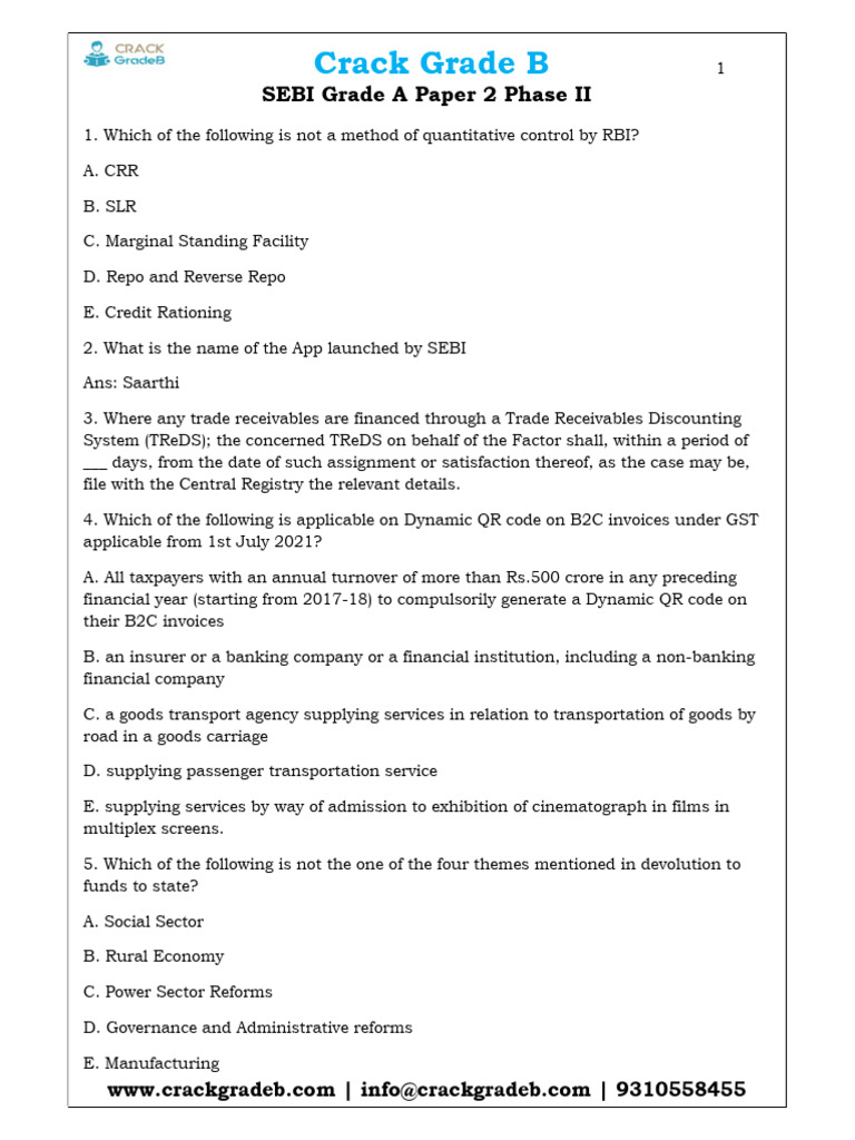 SEBI Grade A 2022 Phase 2 Paper 2 | PDF | Demand | Interest