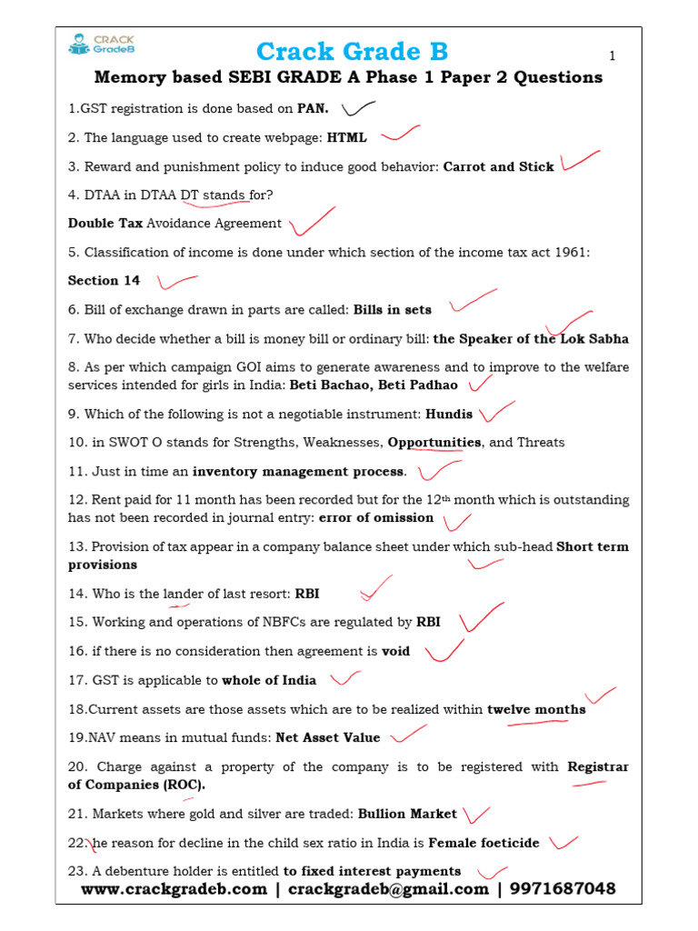 SEBI Grade A 2021 Phase I Paper 2 | PDF | Taxes | Revenue