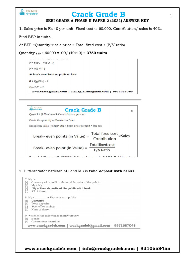 SEBI Grade A 2021 Phase 2 Paper 2 | PDF | Cost | Profit (Economics)