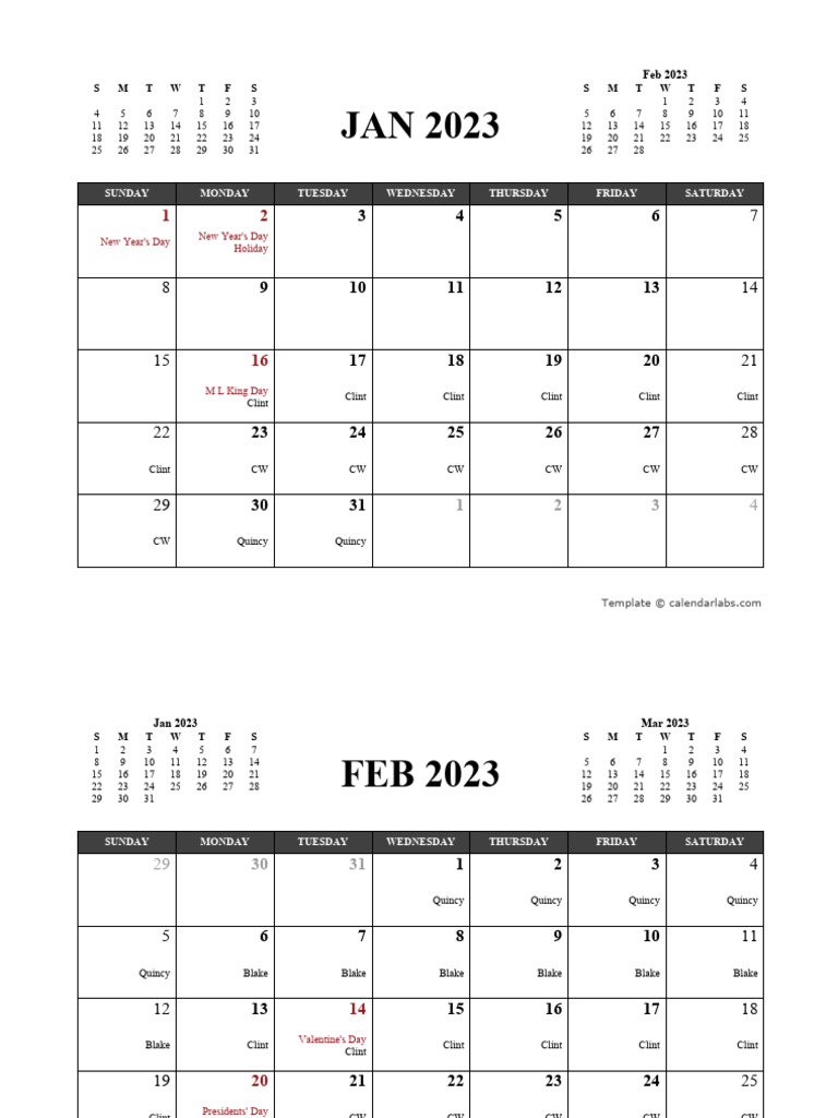 Call Out Schedule For 2023 | PDF | Holidays | Observances