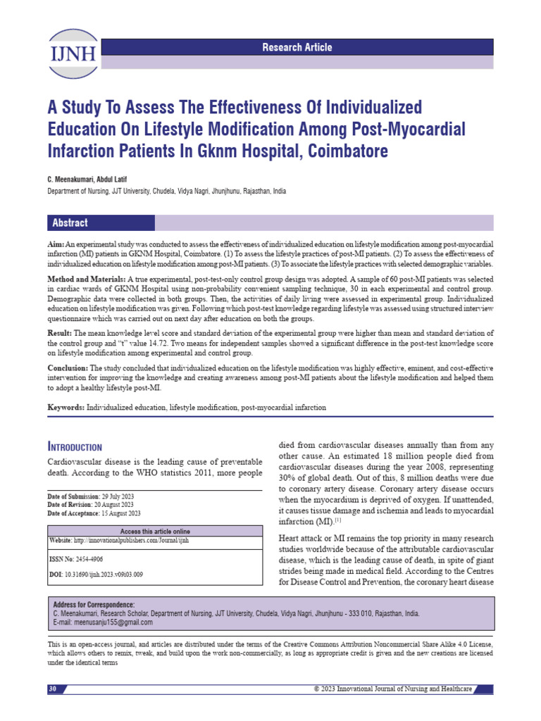 01 Ijnh 09-JS-2023-10 | PDF | Myocardial Infarction | Atherosclerosis 01 Ijnh 09-JS-2023-10 | PDF | Myocardial Infarction | Atherosclerosis