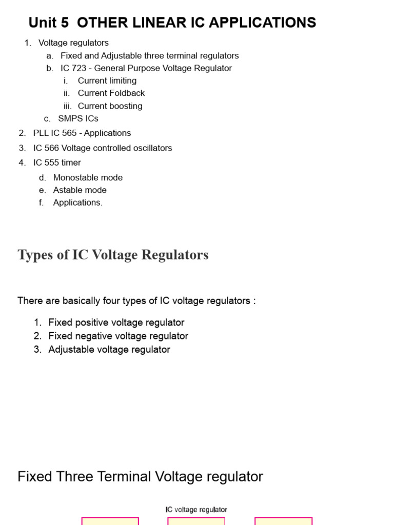 Linear IC Applications and Voltage Regulators | PDF | Electrical ...