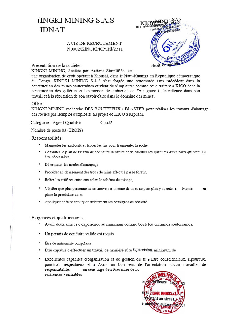 Recrutement de Boutefeux chez KINGKI | PDF