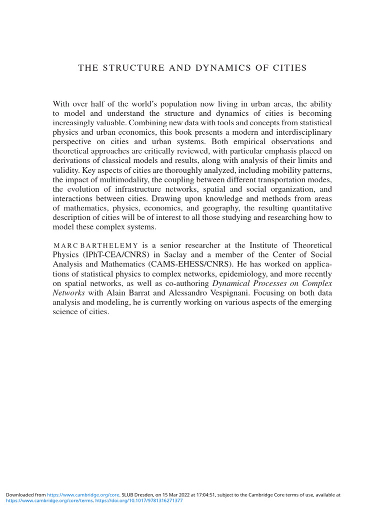 Cambridge Core the Structure and Dynamics of Cities | Download Free PDF ...
