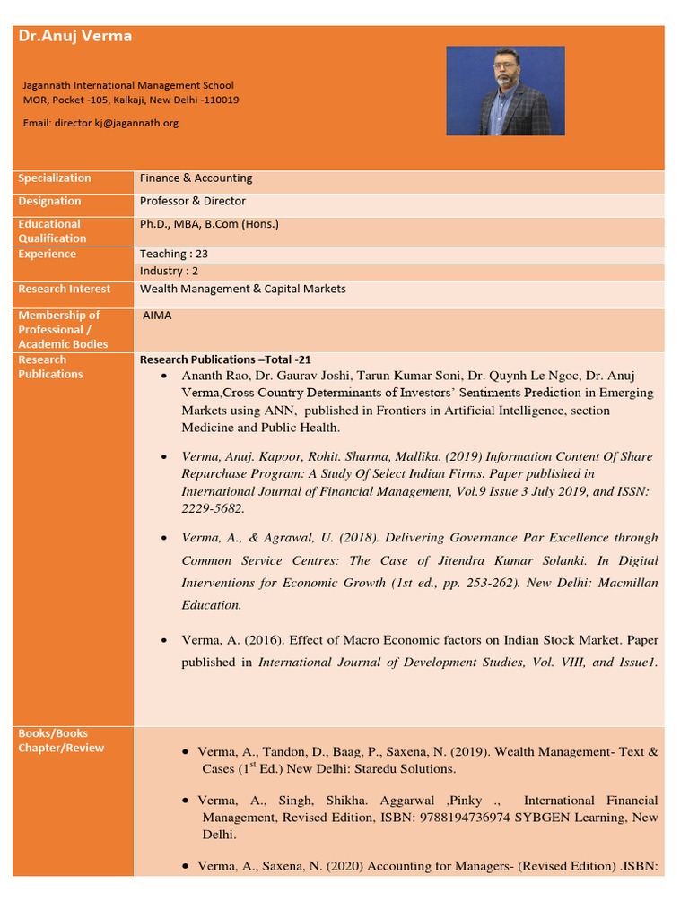 Profile DR Anuj Verma New | PDF | Economies